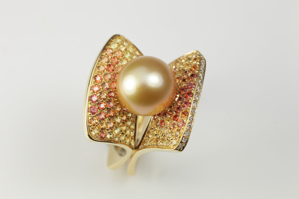 Multi Color Sapphires and Golden Pearl Ring, SALE – Deleuse Fine Jewelry